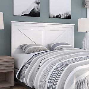 Glenwillow Home Farmhouse Style Wood Panel Headboard in Gloss White - Full Size