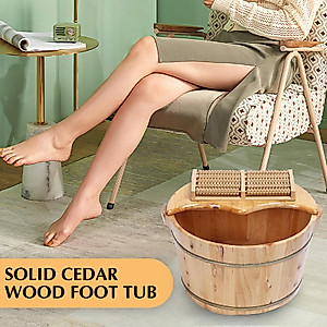 Kaichenyt Wooden Foot Basin, Solid Cedar Wood Foot Tub with Cover Plate, Wooden Bucket Foot Bath with Massage, Pedicure Barrel for Foot Bath, Soak, Massage, Spa, Sauna