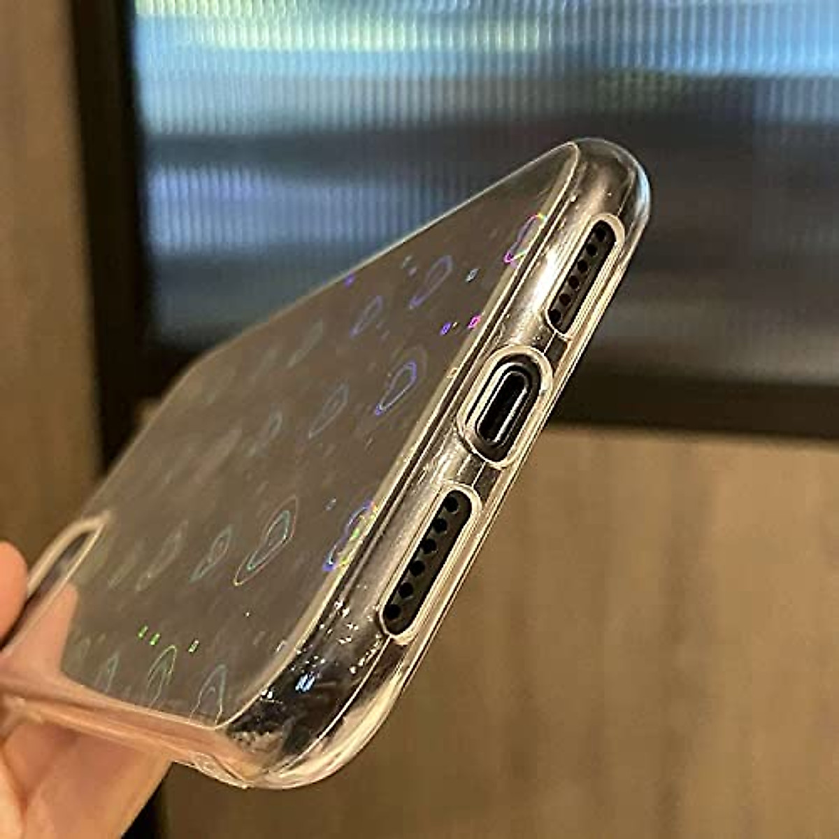 SmoBea Compatible with iPhone 12 Mini Case, for Laser Glitter Bling Heart Soft & Flexible TPU and Hard PC Back Shockproof Cover Women Girls Heart Pattern Phone Case (Rainbow Heart/Clear)