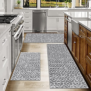 Ileading Kitchen Rugs Sets 3 Piece with Runner Soft Boho Kitchen Floor Mat Farmhouse Laundry Room Rugs and Mats Set Non Skid Washable for Kitchen Floor Office Sink Hallway