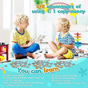 Quiet Flower Learning Pretend Play Coin, Copy Pretend Coins Toys for Kids, Prop Fake Coins and Banking Play Toys Set(200pcs)