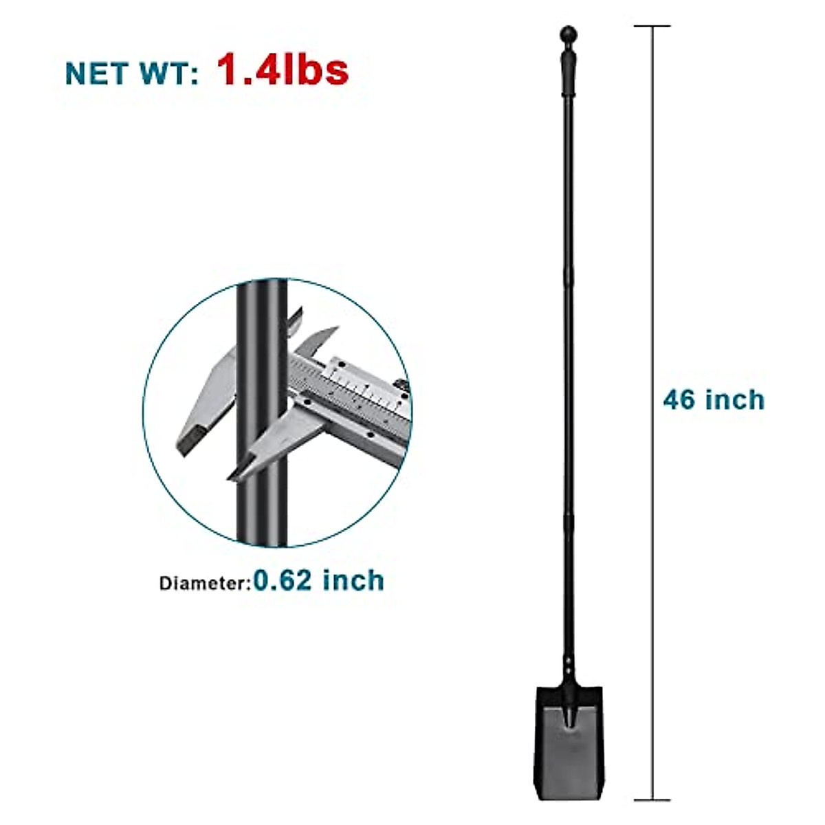 Fireplace Shovel- 46” Extra Strength Wrought Iron - Ash Shovel for Wood Stove, Grill or fire Pit - Long Design for Keeping Hands from Heat of fire - Wood Stove Indoor/Outdoor use Black