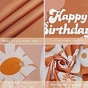 DARUNAXY Happy Birthday Banner for Women, Boho Hippie Theme Birthday Backdrop for Baby Shower, Happy Birthday Decorations for Girls, Boho Daisy Flower Groovy Birthday Party Supplies