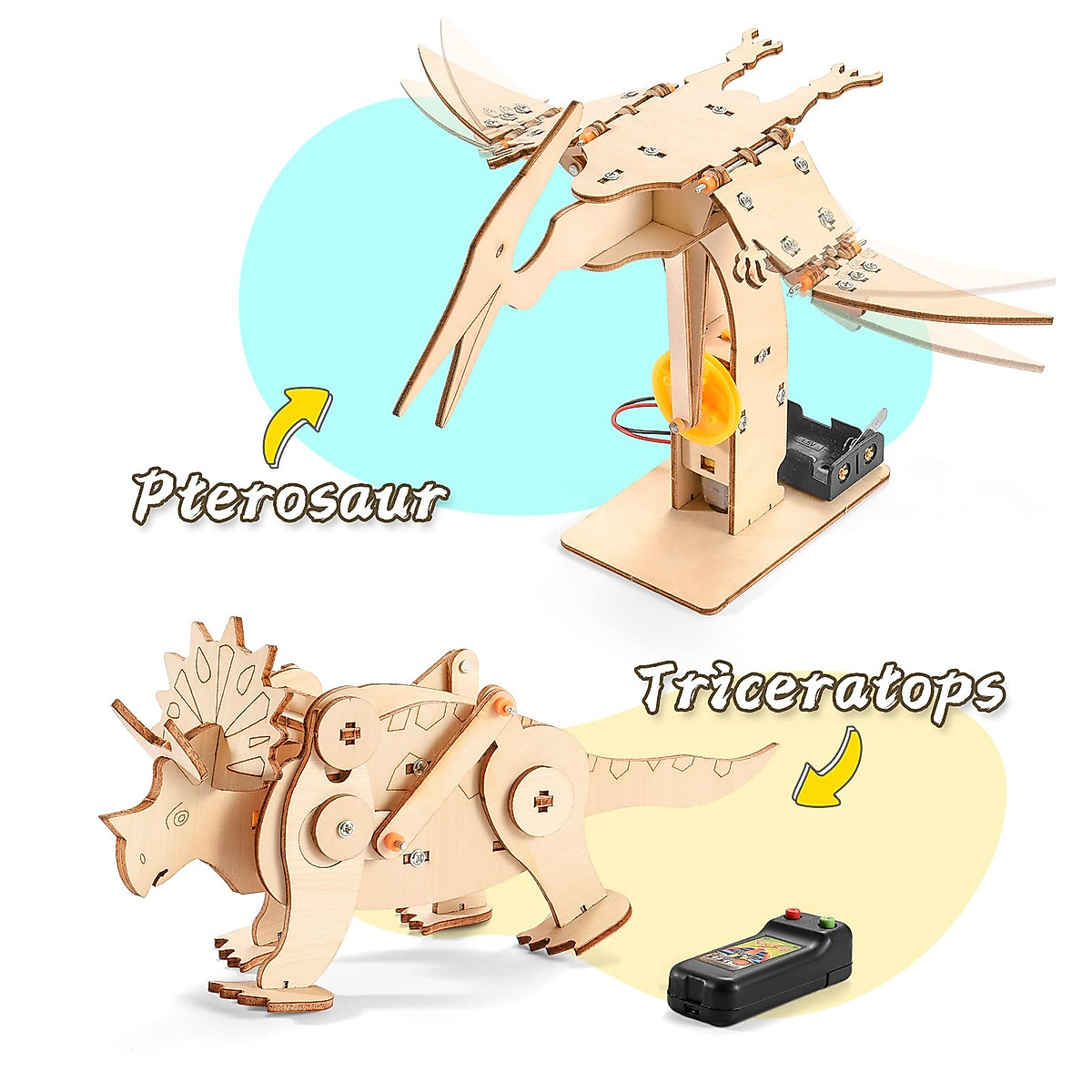 Dinosaur STEM Kits for Kids Ages 6-8-10-12, 4 in 1 Wood Building Toys for Boys Age 8-12, Build It Yourself Woodworking Kit, DIY 3D Wooden Puzzles Model Science Crafts for Kids, Stem Projects