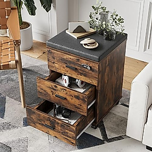 Soohow 3 Mobile Smart Lock Small Rolling Desk Unit Storage Drawers Black Filing Cabinet for Home Office Business, Brown