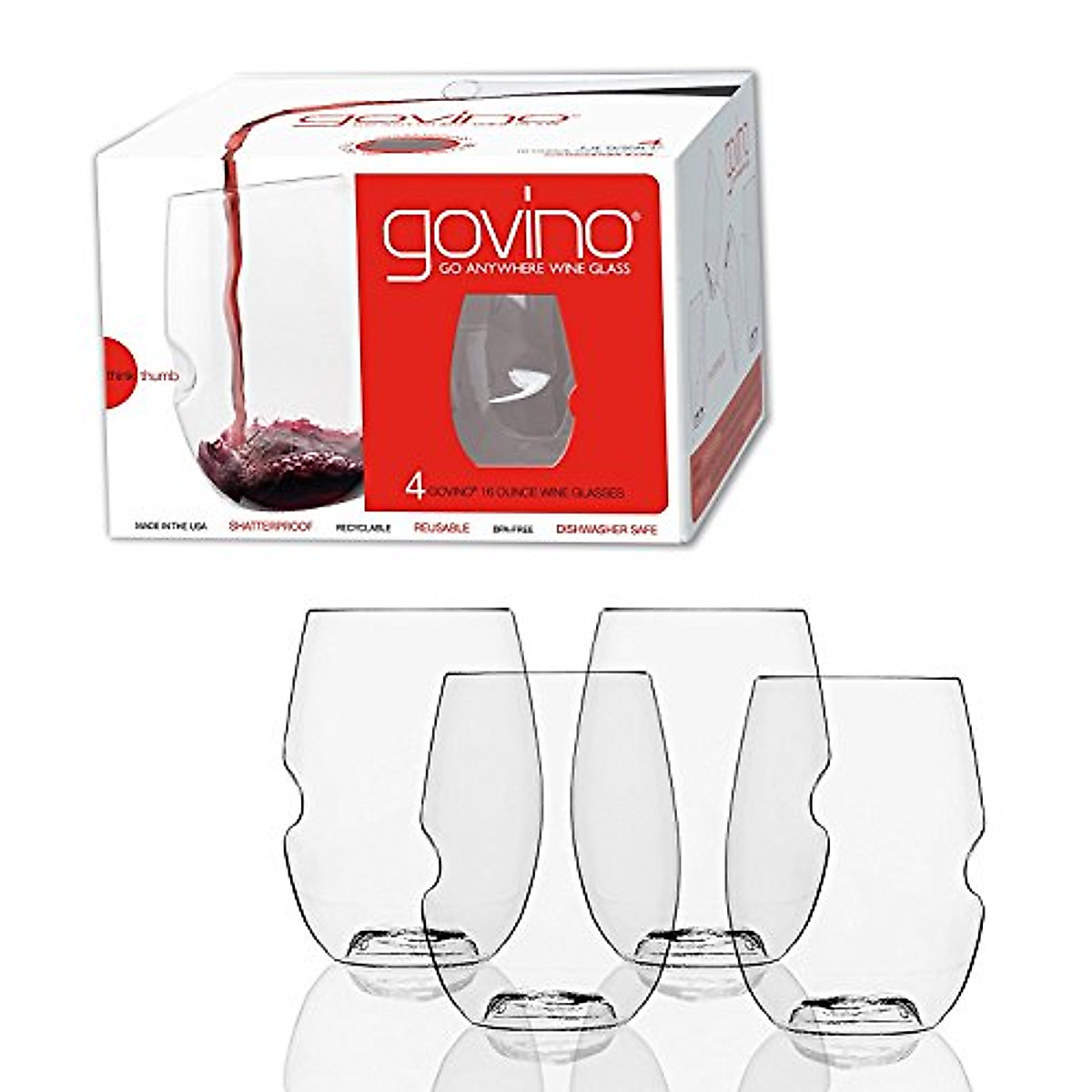 govino Go Anywhere Wine Glasses | Dishwasher Safe, Flexible, Shatterproof, and Recyclable | 16 oz. Each | Set of 8.