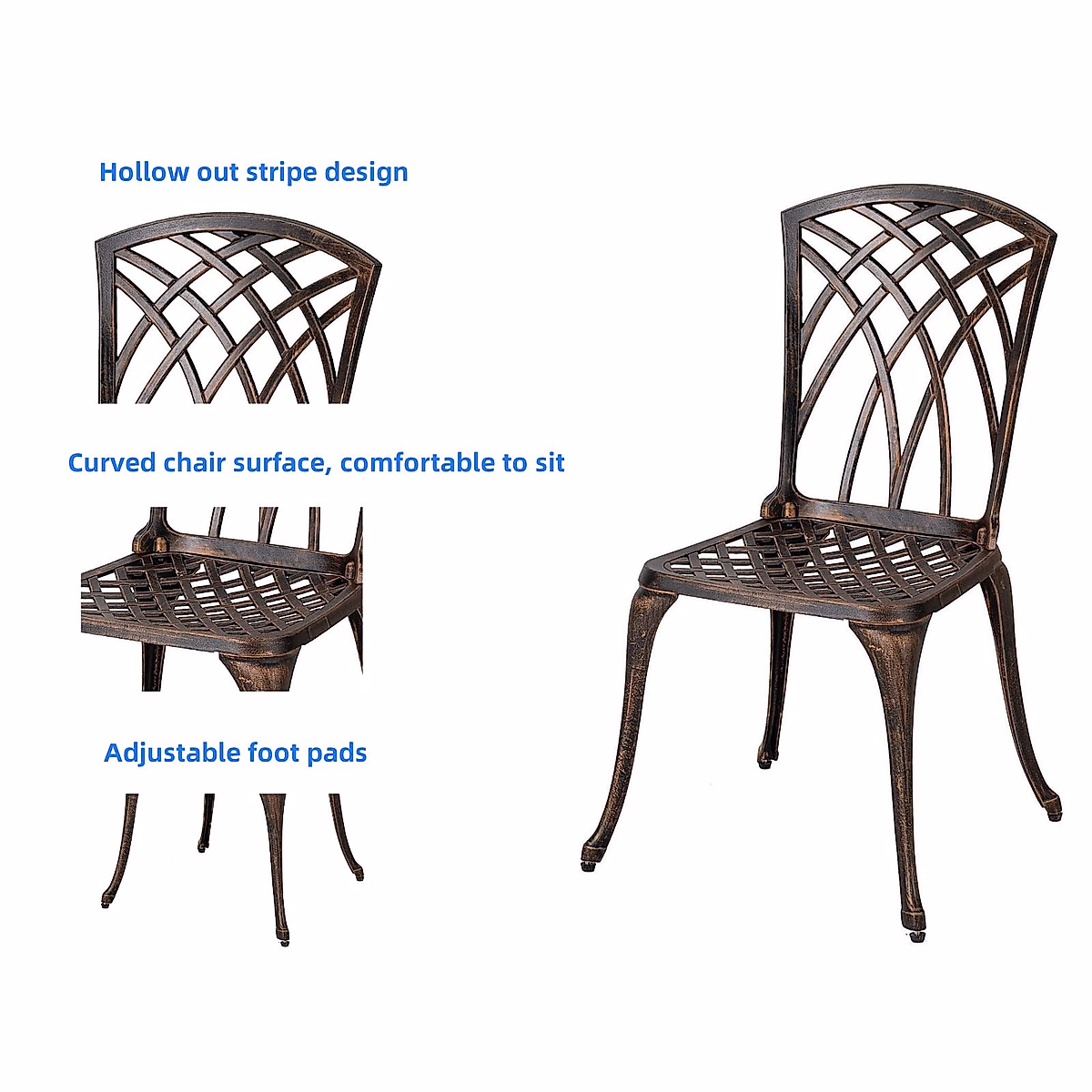 ZOTORUN Bistro Set 3 Piece Cast Aluminum Patio Furniture Sets 2 Chairs and 1 Round Table with Umbrella Hole for Outdoor, Patio Balcony, Bronze