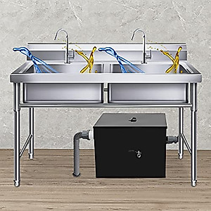 MARTEXBUY Commercial Grease Interceptor 40LB, Stainless Stee Grease Trap, Grease Interceptor Trap with Side Water Inlet, Under Sink Grease Trap for Restaurant Canteen Factory Home Kitchen