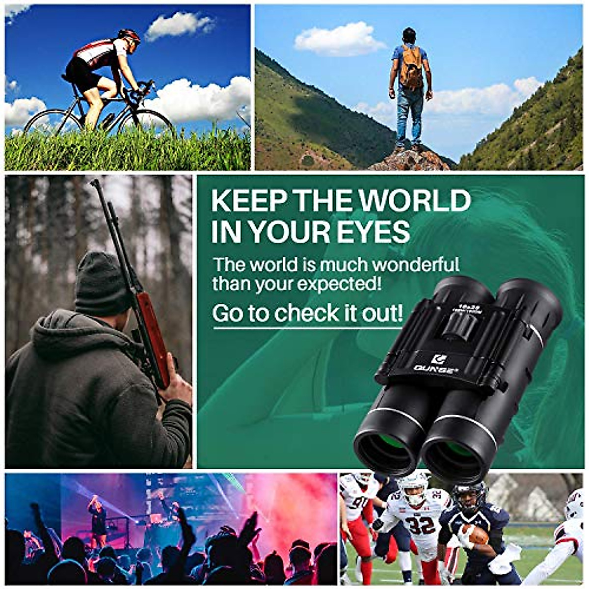 QUNSE Mini Pocket Small Binoculars, 10x25 Bird Watching Compact Folding Binoculars with Waterproof for Adults/Kids/Travelling/Sightseeing/Hunting