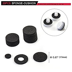 KCRTEK 120 pcs Bumper Clips 6mm 7.6mm 8mm 8.8mm 10mm Nylon Push Rivets,Plastic Rivets with Fastener Removal Sponge Cushions and Cable Ties