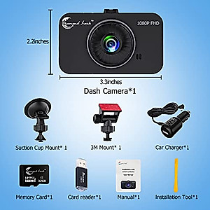 1080P Full HD Dash Camera for Cars, Diamond Lark Dash Cam Front with 32G SD Card, 3”LCD Screen, 170°Wide Angle, Dashboard DashCam with Loop Recording, HDR, Night Vision, G-Sensor, Parking Monitor