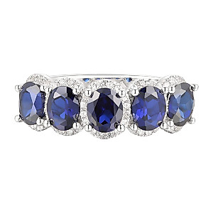Tirafina 5-Stone Lab-Created Blue Ring with Lab-Created White Sapphires, Sterling Silver, Oval Stones (5x4 mm stone)