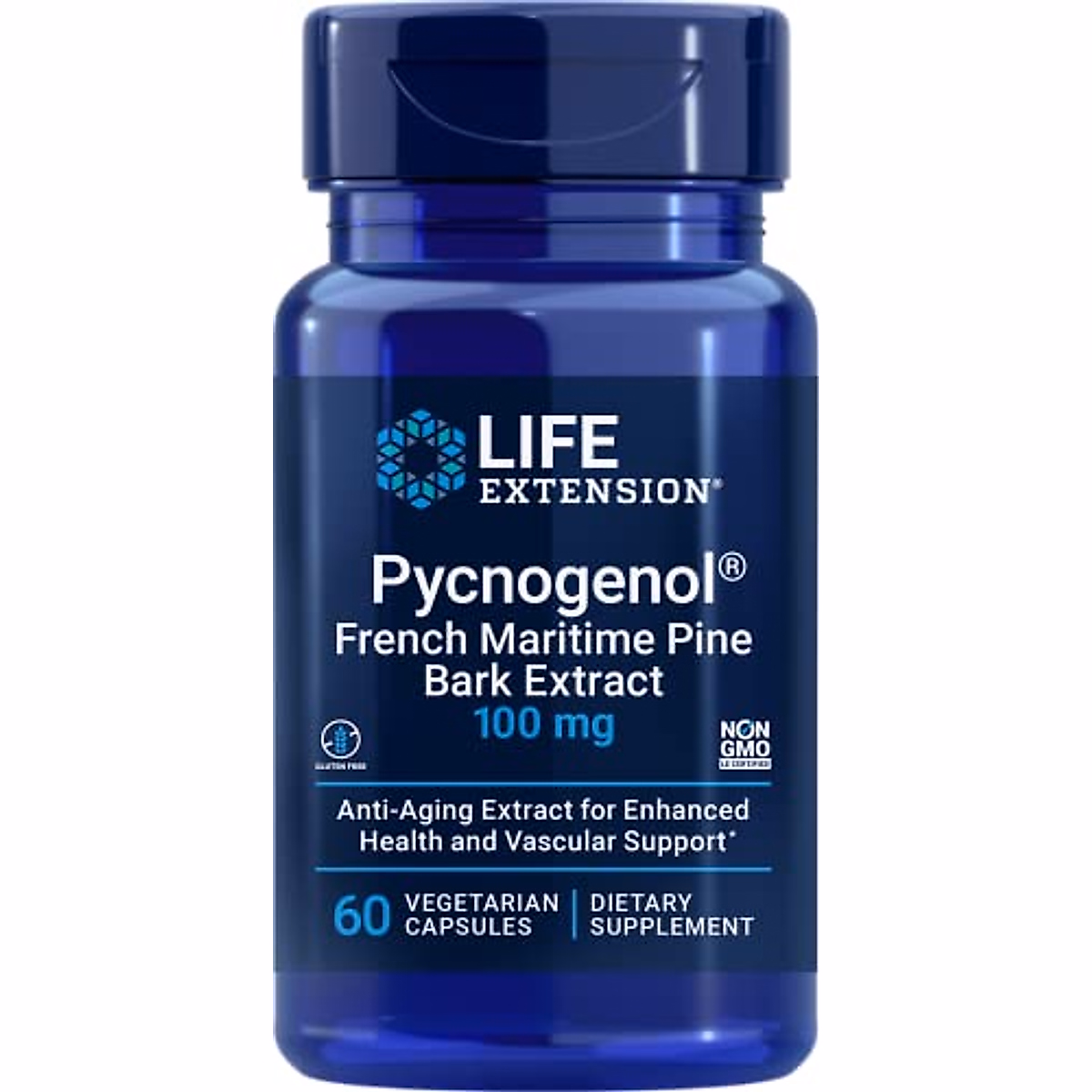 Life Extension Pycnogenol French Maritime Pine Bark Extract, 100 Mg - For Antioxidant & Vascular Health & Circulation - Gluten Free, Non-GMO - 60 Vegetarian Capsules
