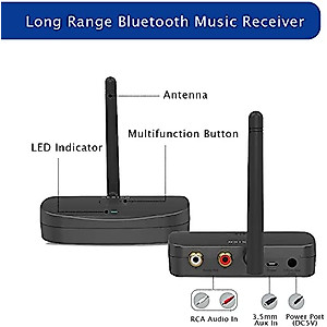Besign BE-RCA Long Range Bluetooth Audio Adapter, HiFi Wireless Music Receiver, Bluetooth 5.0 Receiver for Wired Speakers or Home Music Streaming Stereo System, Black