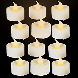 Kicko Flameless Tea Lights - 12 Pack - 1.5 Inch Electric White Candles - for Home Accessories, Fancy Dinners, Wedding Decorations, Party Favors, Event Supplies, Gardens, Restaurants, Holiday Decor