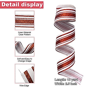 Hying Valentine's Day Ribbons for Gift Wrapping, 2.5"×10 Yards Glitter Red Stripes Burlap Ribbon Wedding Wired Edge Ribbons for Valentines Decoration Anniversary Party Supplies