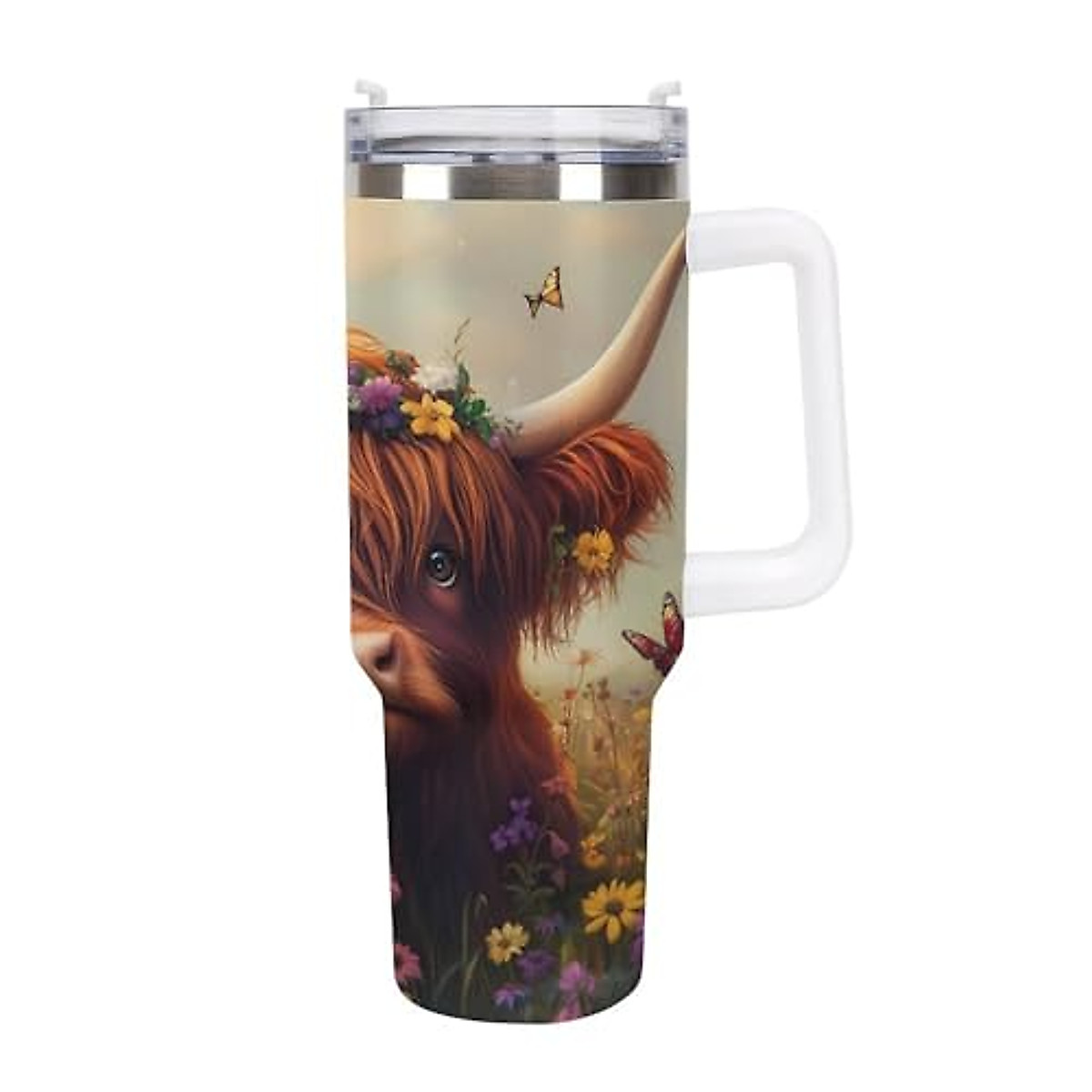 Highland Cow (2) Tumbler with Handle Travel Mug Water Bottle Tea Coffee Cup White-style
