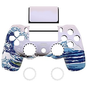 eXtremeRate The Great Wave Ghost Replacement Faceplate Touchpad Cover, Redesigned Housing Shell Case Touch Pad Compatible with PS4 Slim Pro Controller JDM-040/050/055 - Controller NOT Included