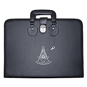 UK EMPIRE GROUP Masonic Apron and Chain Collar Case Leather Past Master (Embroidered) MM, Provincial Size – Freemason Carrying Bags (Silver Emblem)