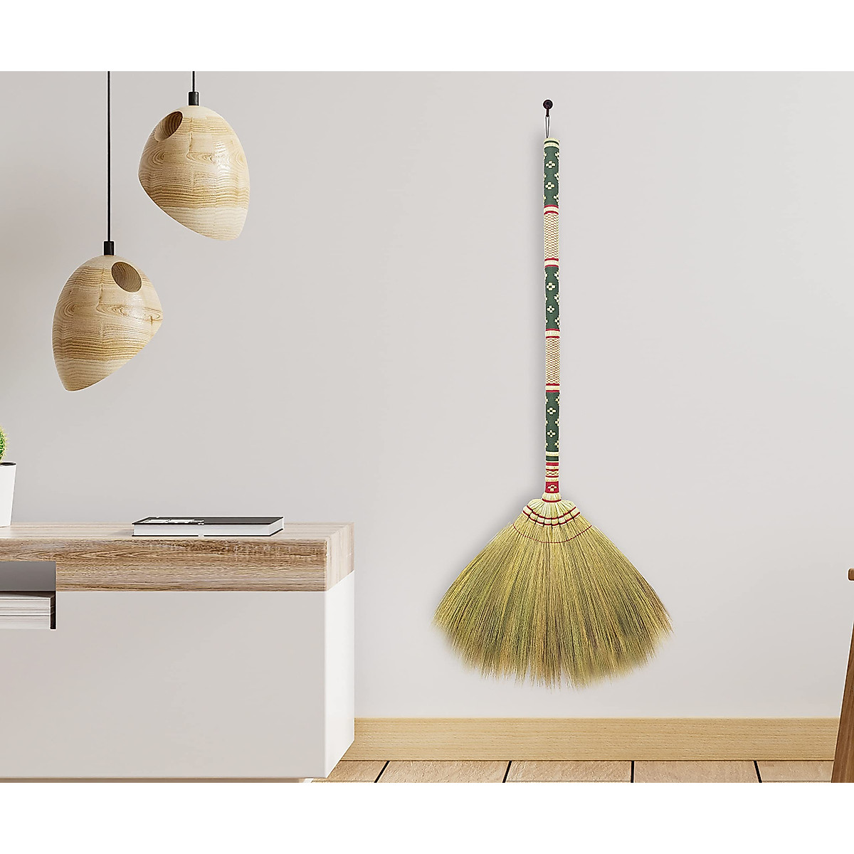 Thai Vintage Retro Grass Broom Stick,Asian Straw Broom for Wedding Jumping,Witch Broom,House Broom,Long Broom with Solid Wood Handle Primitive Sweeping Dirt Dust Garbage