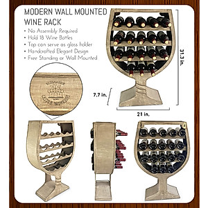 CoTa Global Modern Wine Glass Shaped Wall Mounted Wine Rack - 18 Bottles Freestanding Wooden Wine Holder, Hanging Bottle Rack or Floor Stand, Wine Storage Shelf Organizer for Wine Bar & Home Décor