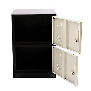 Harbin-Star Metal Lockers for Employees/Storage, 2 Doors Stackable Office Storage lockers with Card Slot, School and Home Storage Cabinet Organizer with Keys, Kids Locker for Cloth and Toy-Black&White