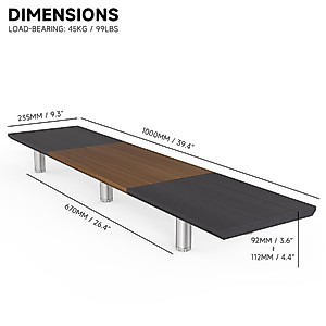 Fenge Dual Monitor Stand Riser, 39.4 Inch Height Adjustable Monitor Riser for Desk, Wood & Steel Monitor Stands for 2 Monitors , Desk Shelf for Computer,Laptop,Printer,TV, Brown