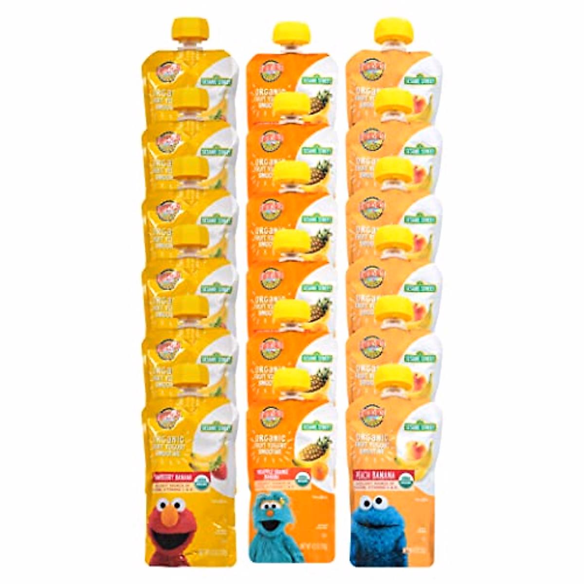 Earth's Best Organic Kids Snacks, Sesame Street Toddler Snacks, Organic Fruit Yogurt Smoothie for Toddlers 2 Years and Older, Banana Smoothie Variety Pack, 4.2 oz Resealable Pouch (Pack of 18)