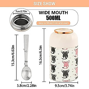 CUPADA Scratch Cats Cartoon Food Jar, Funny Kitten Insulated Hot Food Jars Vacuum 17OZ with Folding Spoon for Work Trip Picnic Camping