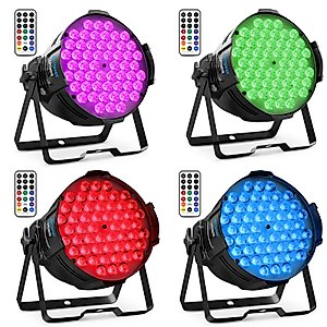 BETOPPER LED DJ Lights, 54x3W Stage Lights with Remote, RGB Par Lights, Sound Active Stage Lighting, Indoor Uplights DMX 512 Par Can, Wash Lights for Parties,School Events,Live Show,Concert(4 Packs)