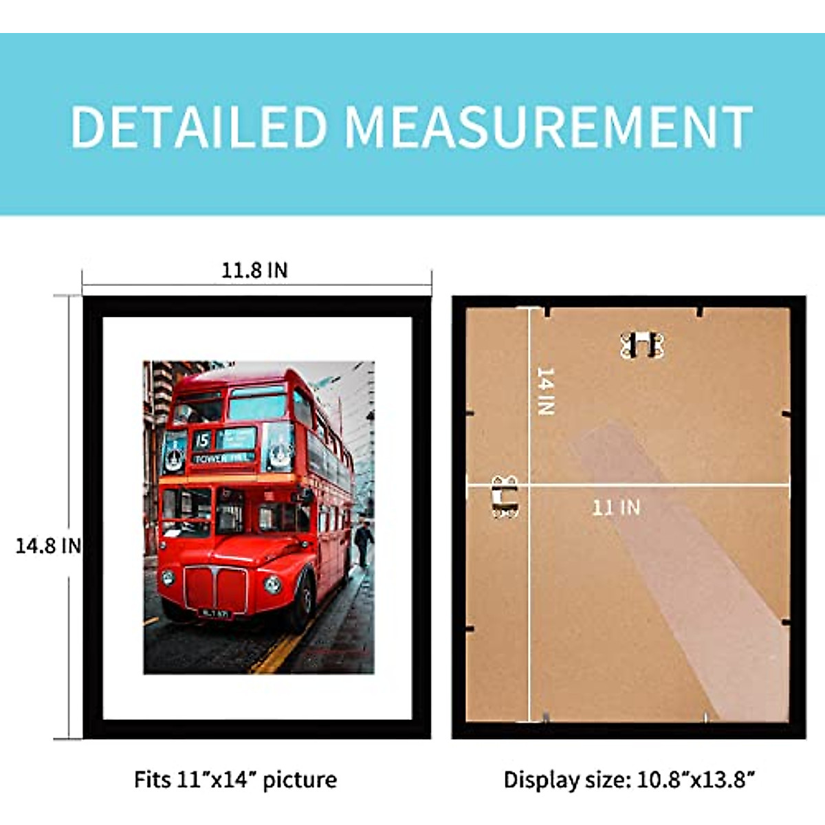 pojah 11x14 Picture Frame Set of 4,Black Photo Frame with Mat Display Pictures 8x10 or 11x14 Without Mat,PVC Glass,for Wall Home Office Décor（11x14,Black）