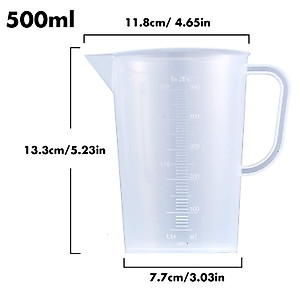 Young4us 3 Pack Tall Form Graduated Pitcher Set, 500ml 250ml 100ml Polypropylene PP Plastic Beakers, Graduated Scales, Balanced Handle, Spout