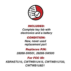 KeylessOption Keyless Entry Remote Fob Uncut Car Ignition Key For Nissan Infiniti KBRASTU15 (Pack of 2)