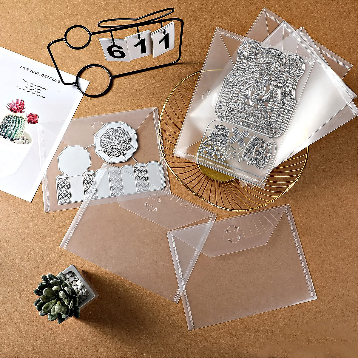 21 Pieces Clear Stamp and Die Storage Pockets Die Cut Storage Bag Scrapbooking Storage Die Storage Envelopes for DIY Card Making (Die Cut Not Included) (7 x 9.4 Inch)