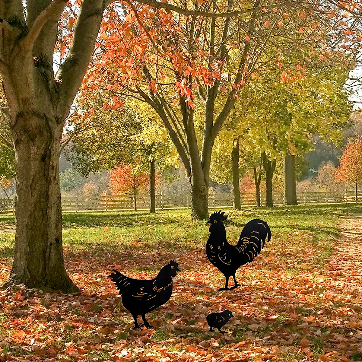 TT & MM Metal Chicken Yard Decor 3 Pcs Rooster Garden Stakes,Chicken Gifts for Women/Men,Hen/Chicks Silhouette Statues for Yard Art,Backyard,Patio,Lawn Ornaments,Outdoor Decor