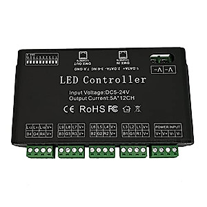 GIDERWEL 12 Channel DMX Decoder RGB LED Controller 60A PWM DMX512 Dimmer Driver for RGB LED Strip and LED Module Light DC12V-24V