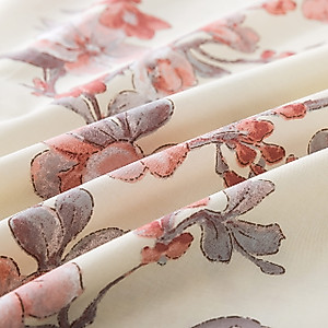 Eikei Garden Chinoiserie Floral Duvet Quilt Cover Asian Porcelain Style Tree Blossom and Birds Blue and White Watercolor Pattern 300tc Cotton Percale Bedding Set (Twin, Cream Red)