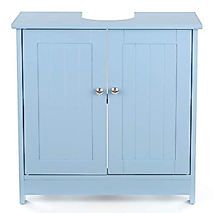 TehRecBT 24" Under Sink Storage Cabinet with 2 Doors and Shelves, Bathroom Vanity Cabinet Without Sink, Bathroom Vanity Base with Bottom Storage, White Bathroom Freestanding Cabinet (Blue)