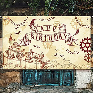 Wizard Birthday Party Supplies Wizard Backdrop Banners, 6 x 3.6 ft Happy Birthday Party Supplies Wizard Birthday Party Backdrop for Boys Girls Birthday Decoration, Indoors and Outdoors
