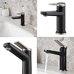 KRAUS Indy Single Handle Basin Bathroom Faucet in Spot Free Stainless Steel/Matte Black, KBF-1401SFSMB