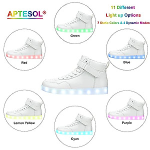APTESOL Unisex LED Shoes High Top Light Up Sneakers USB Rechargeable Flashing Shoes for Women Men (White,5.5 Women/4 Men)