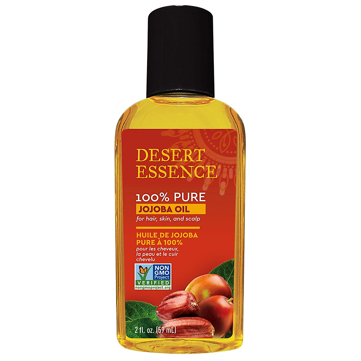 Desert Essence 100% Pure Jojoba Oil 2 fl oz - Organic Face Moisturizer, Hair & Scalp Oil - Non-GMO, Vegan, Gluten-Free - Cold-Pressed Jojoba – Safe for Sensitive Skin, Hydration & Balance