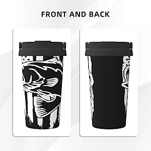 16 Oz American Flag Large Mouth Bass Fish Stainless Steel Vacuum Insulated Tumbler - Coffee Travel Mug Spill Proof With Lid - Thermos Cup For Keep Hot/Ice Coffee
