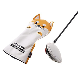 COOLSKY Golf Head Cover Cute Akita Dog Animal Cartoon Pattern for Driver Synthetic Leather PU Headcovers Yellow