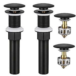 KES Black Pop Up Drain Stopper for Bathroom Sink, Sink Drain with Hair Catcher Without Overflow, 2 Pack, Matte Black, All Metal Rustproof 304 Stainless Steel, S2013D-BK-P2