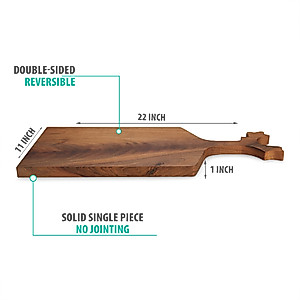 TeakCraft Walnut Cutting Board, Single Piece Wood, Chopping Board, Knife Friendly, Reversible, Cheese Board, The Opus (22x11x1inch)
