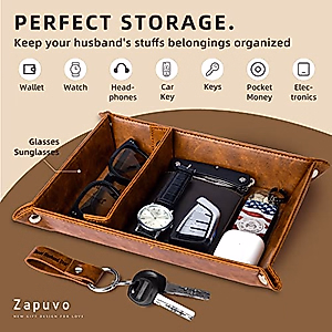 ZAPUVO Best Husband Ever Gifts PU Leather Tray and Keychain, Unique Valentine's Day Anniversary Birthday Gifts from Wife, Men Gift Ideas for Him Husband Who Has Everything for Fathers Day Christmas