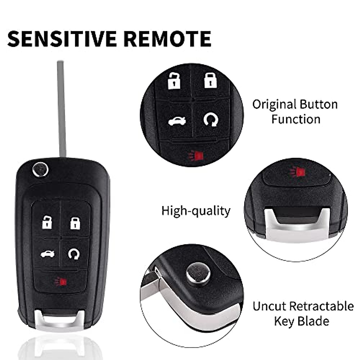 Key Fob Keyless Entry Remote Flip Car for Chevy Cruze Camaro Equinox Impala Malibu Sonic,Compatible with Buick Lacrosse Regal Verano Encore Allure/GMC Terrain (OHT01060512)