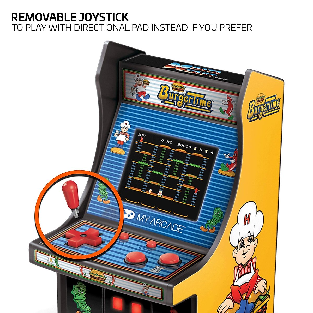 My Arcade Burgertime Micro Player Mini Arcade Machine: Fully Playable, 6.75 Inch Collectible, Color Display, Speaker, Volume Buttons, Headphone Jack, Battery/Micro USB Powered-Electronic Games, Yellow