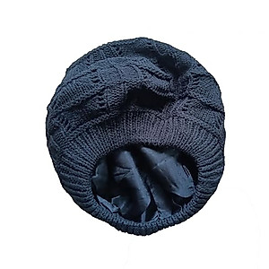 Hysunland Black Satin Lined Hats for Women Ladies Winter Spring Knit Beret